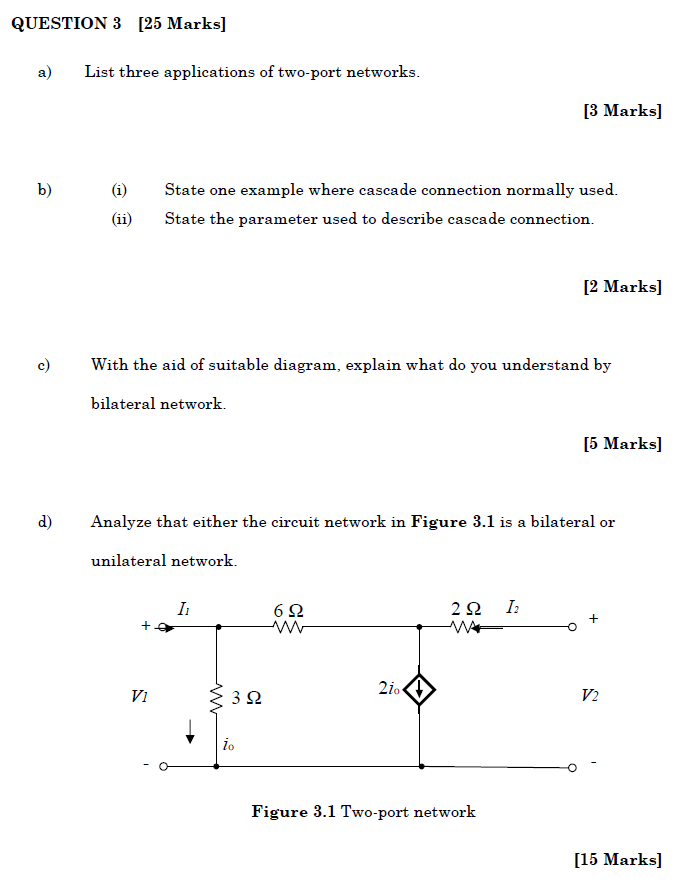 Solved a) List three applications of two-port networks. [3 | Chegg.com
