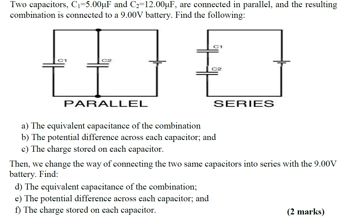 Solved Two capacitors, C1=5.00uF and C2=12.00uF, are | Chegg.com