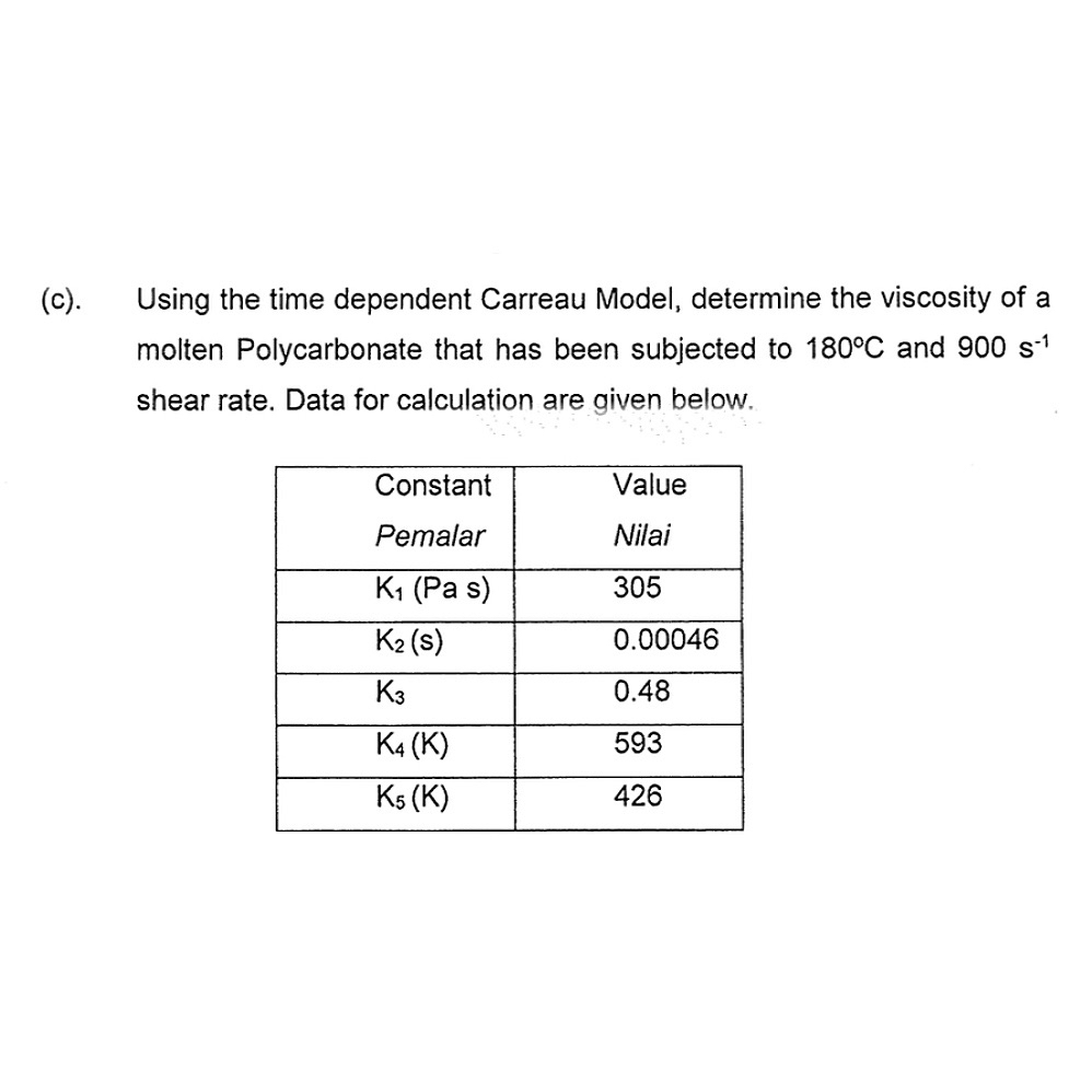 Using the time dependent Carreau Model, determine the | Chegg.com