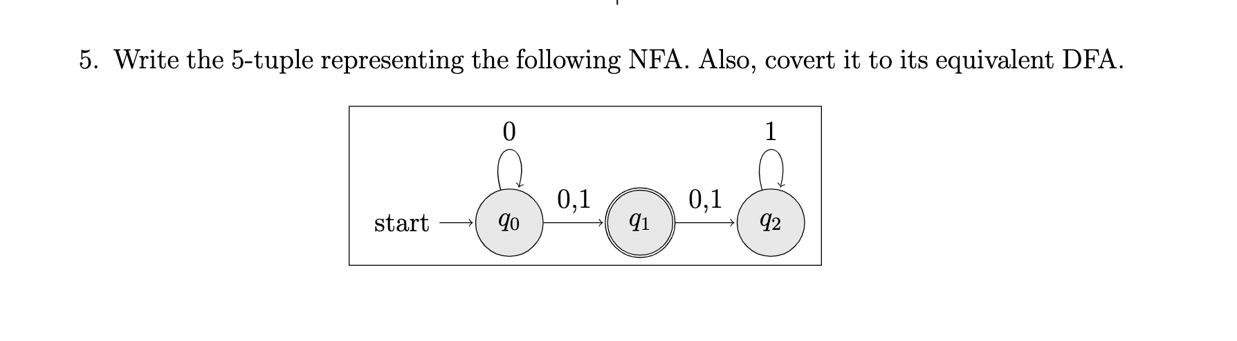 Solved 5. Write the 5-tuple representing the following NFA. | Chegg.com