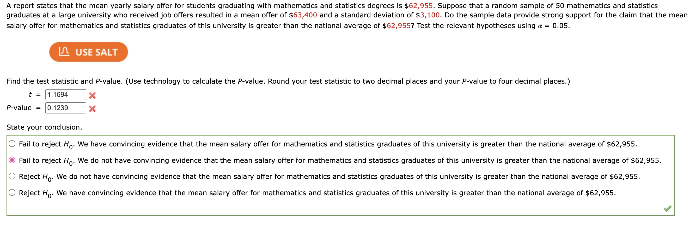 Solved salary offer for mathematics and statistics graduates | Chegg.com