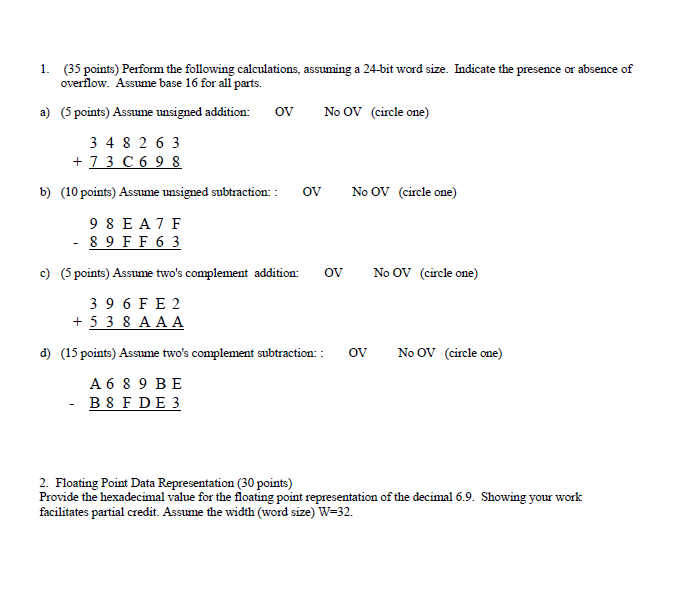 Solved 1. (35 points) Perform the following calculations, | Chegg.com
