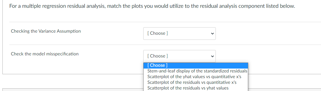Solved For a multiple regression residual analysis, match | Chegg.com