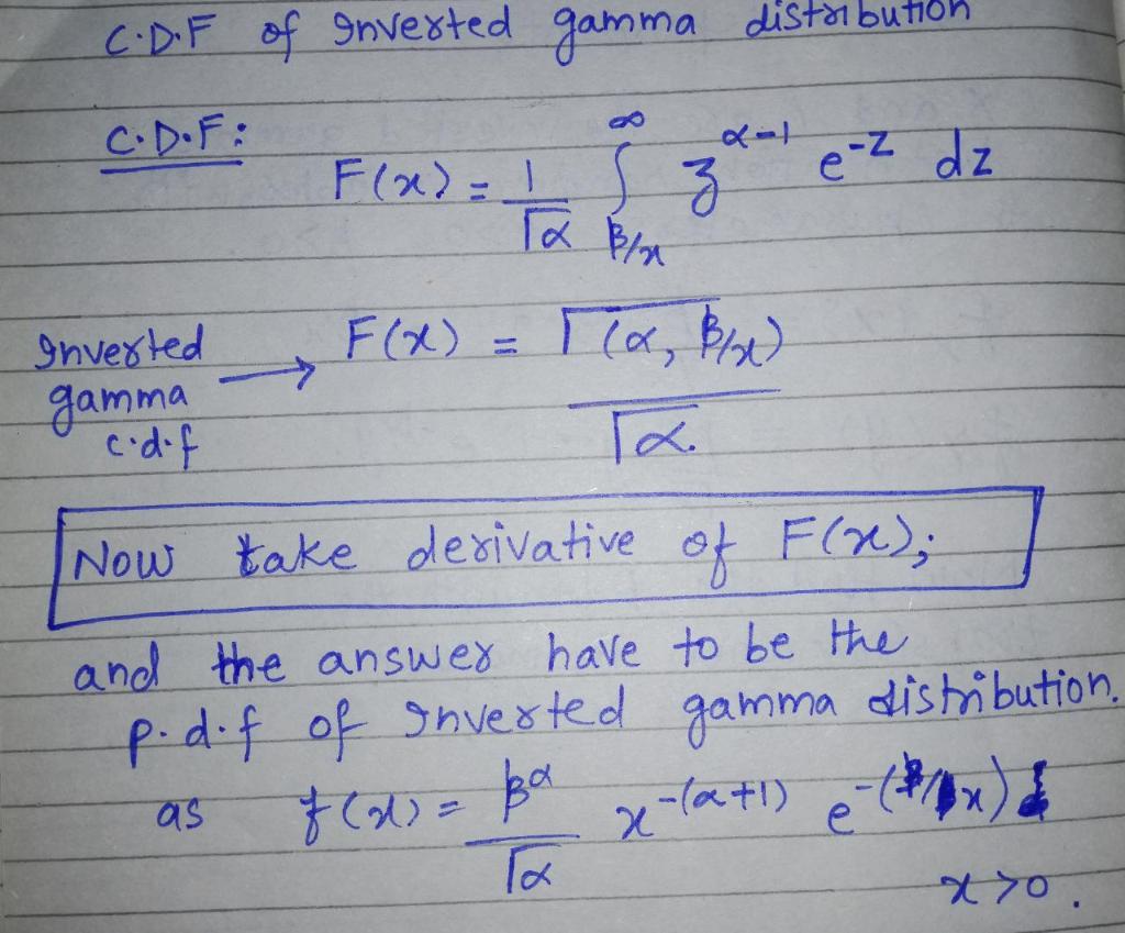Solved C.DF of Inverted gamma distribution C.D.F: F(a)= 1 S | Chegg.com