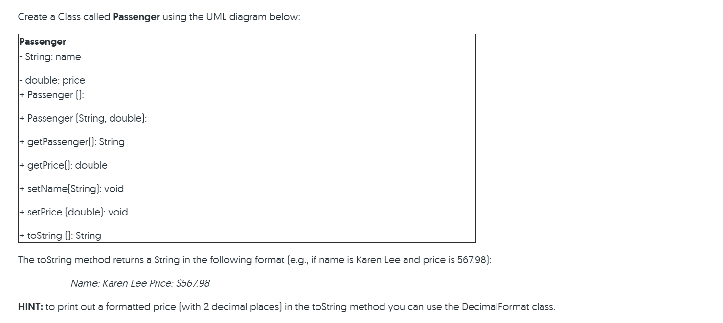 Solved Create a Class called Passenger using the UML diagram | Chegg.com