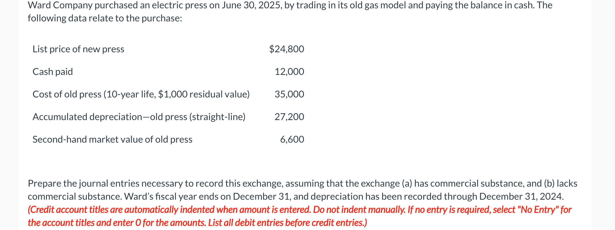 Solved (a) Exchange has commercial substance: Depreciation | Chegg.com