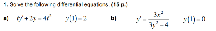 Solved 1. Solve the following differential equations. (15 | Chegg.com