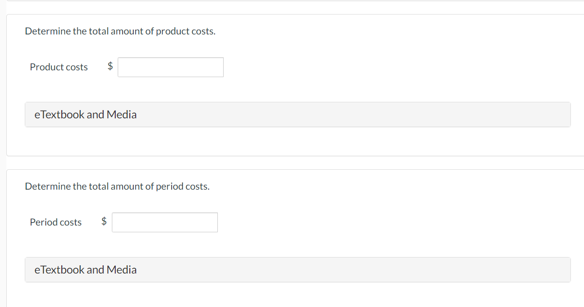 Solved Determine the total amount of product costs. Product | Chegg.com