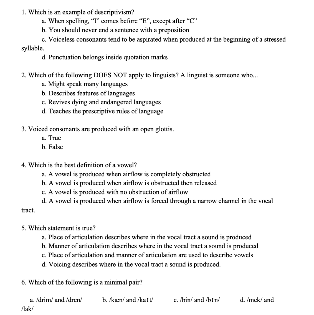 Solved 1. Which is an example of descriptivism? a. When | Chegg.com