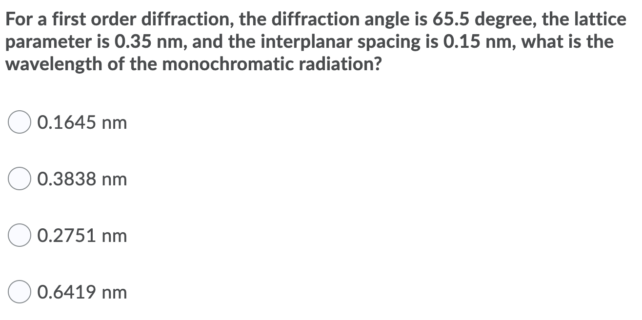 Solved For A First Order Diffraction The Diffraction Angle