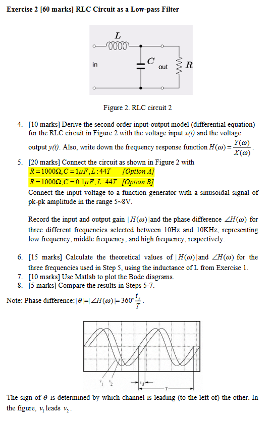 Solved Exercise 2 [60 marks] RLC Circuit as a Low-pass | Chegg.com