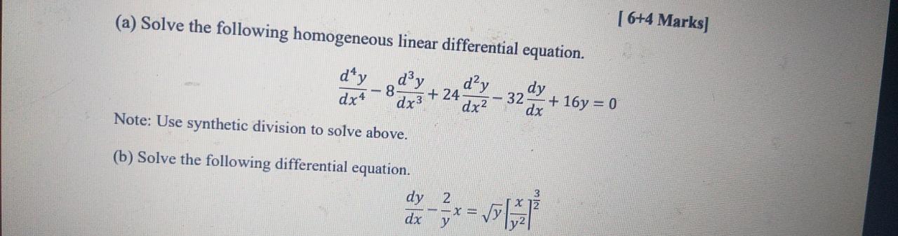 Solved (a) Solve the following homogeneous linear | Chegg.com