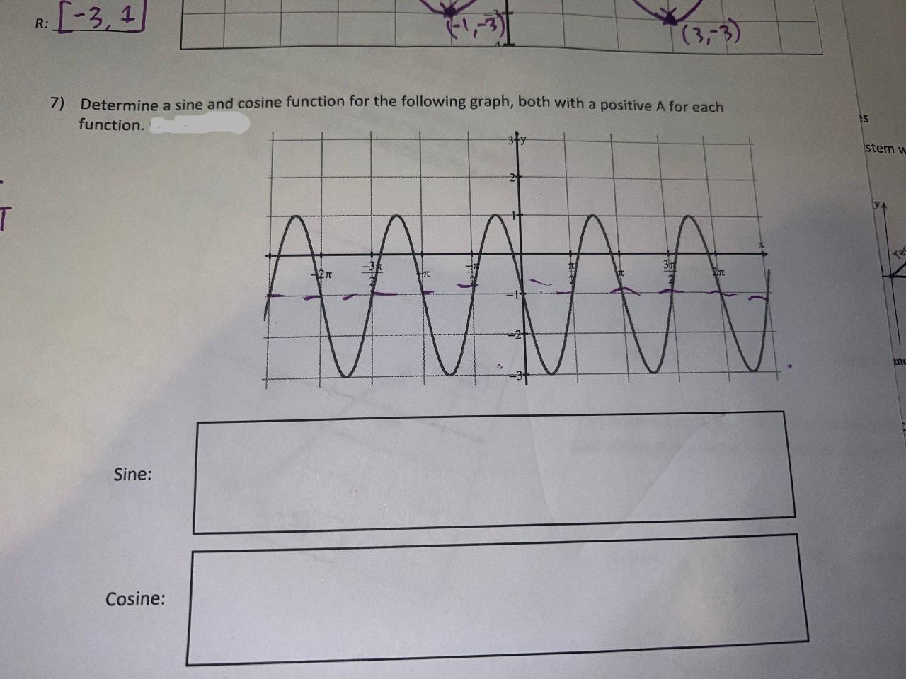 Solved 7) Determine a sine and cosine function for the | Chegg.com