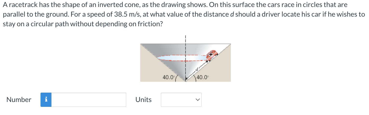 Solved A racetrack has the shape of an inverted cone, as the | Chegg.com