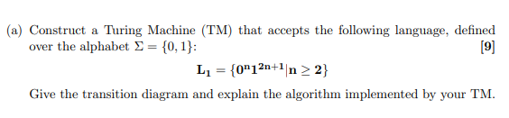 Solved (a) Construct a Turing Machine (TM) that accepts the | Chegg.com