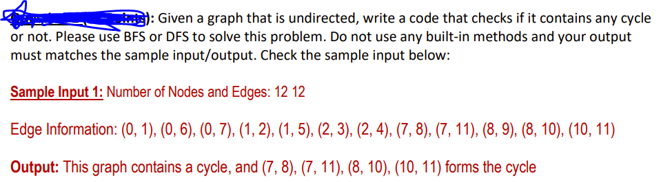 Solved Find and return cycle in undirected graph (Java). | Chegg.com