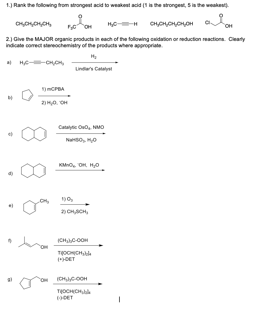 Solved 1.) Rank the following from strongest acid to weakest | Chegg.com