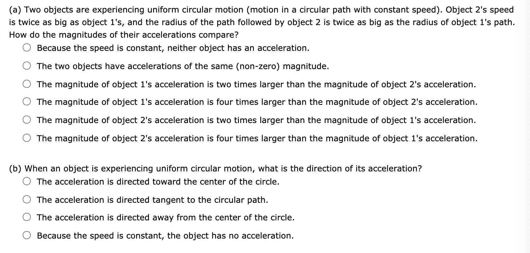 Solved (a) Two objects are experiencing uniform circular | Chegg.com