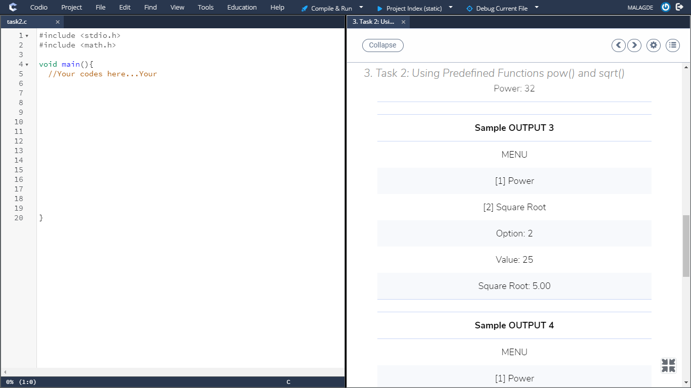 Solved Codio Project File Edit Find View Tools Education | Chegg.com