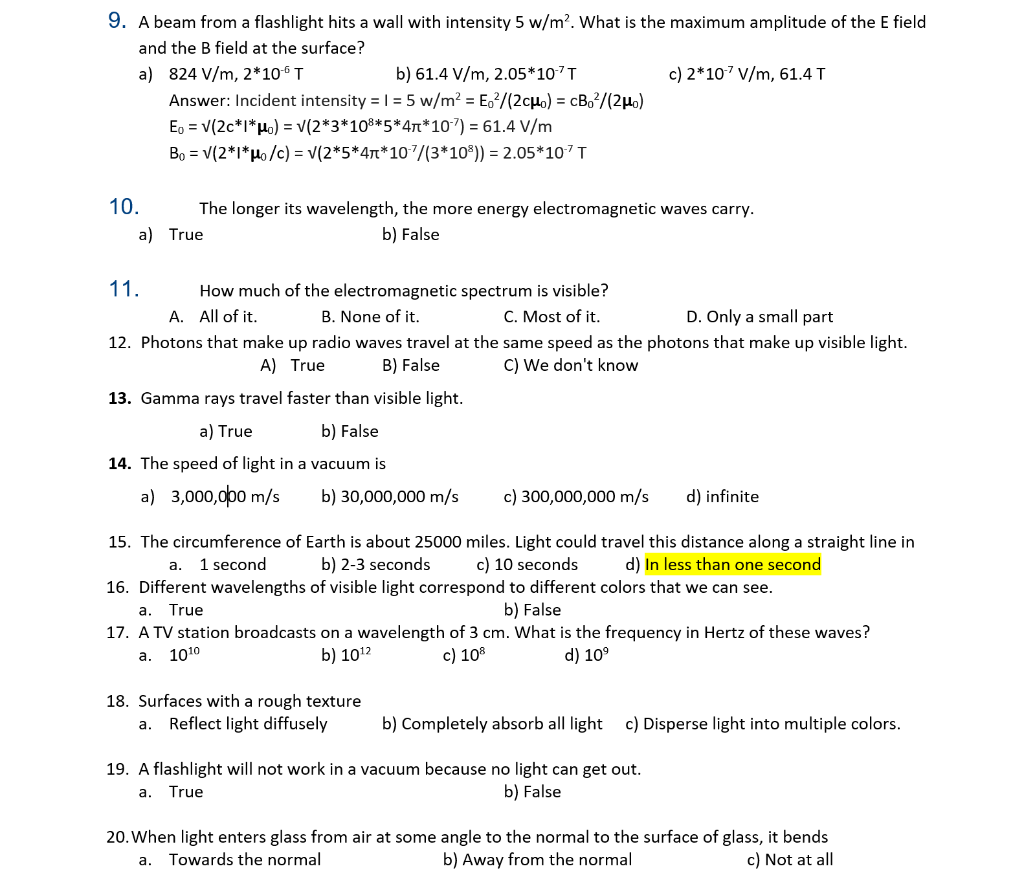 Solved 9. A beam from a flashlight hits a wall with | Chegg.com