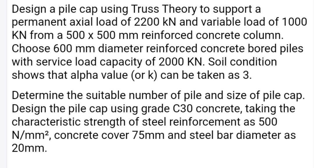 Solved Design a pile cap using Truss Theory to support a | Chegg.com
