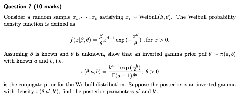Solved Question 7 (10 marks) Consider a random sample | Chegg.com