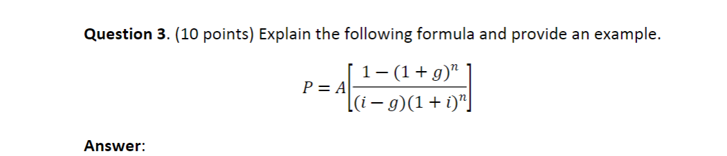 Solved Question 3. (10 points) Explain the following formula | Chegg.com