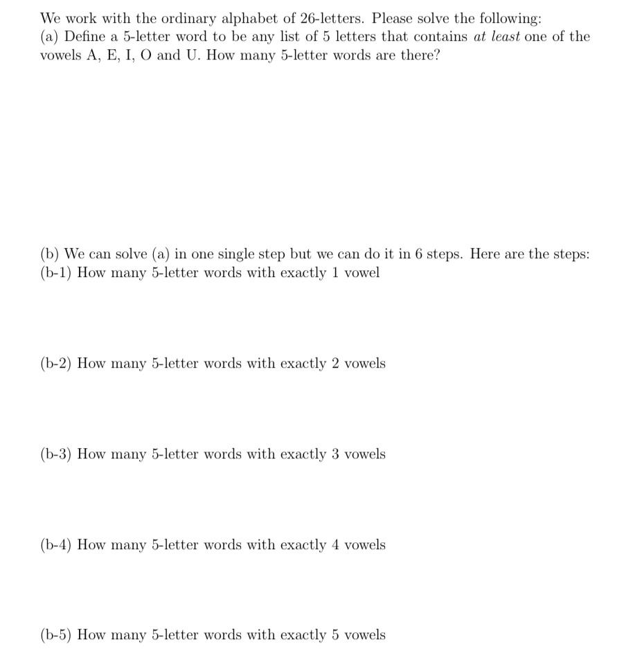 Solved We Work With The Ordinary Alphabet Of 26 letters Chegg