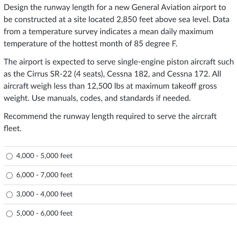 Solved Design the runway length for a new General Aviation | Chegg.com