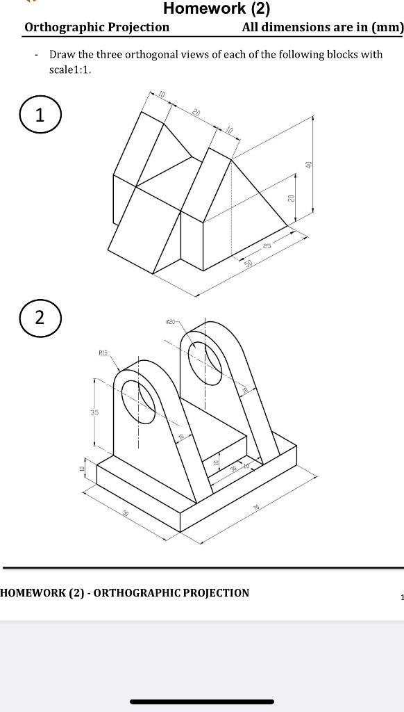 Solved - Draw the three orthogonal views of each of the | Chegg.com