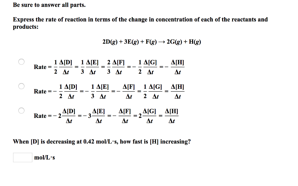 Solved Be sure to answer all parts. Express the rate of | Chegg.com