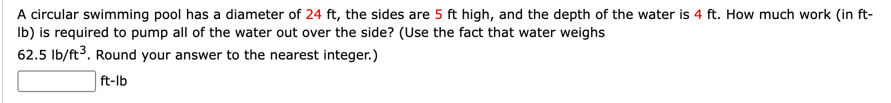 Solved A circular swimming pool has a diameter of 24ft, the | Chegg.com