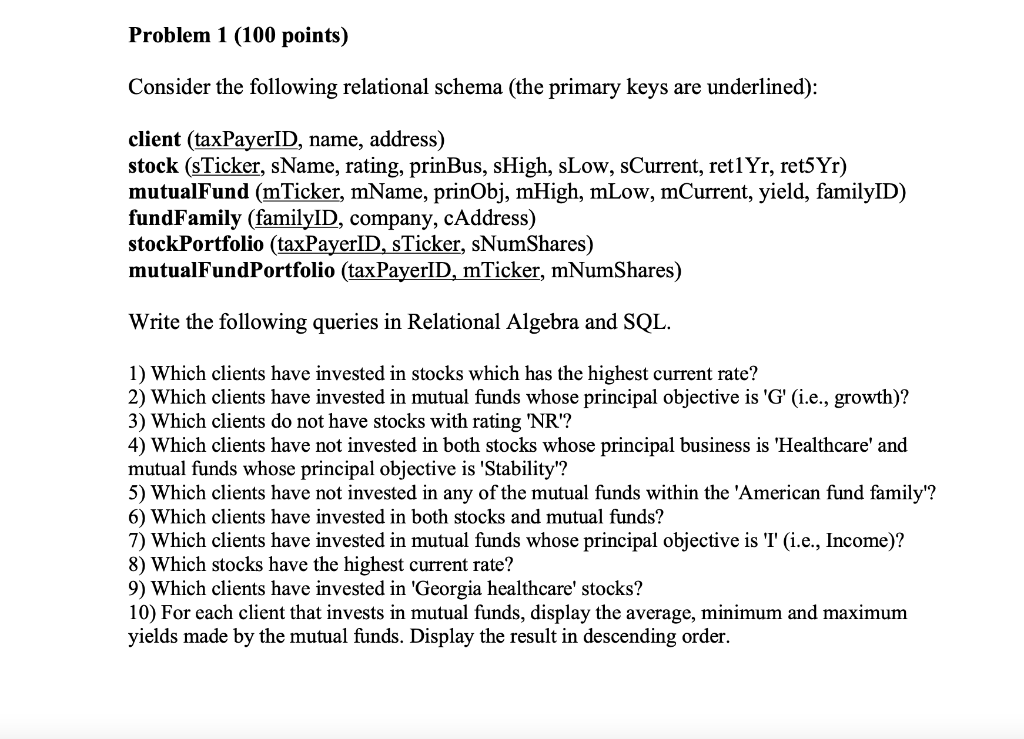 Solved Problem 1 (100 points) Consider the following | Chegg.com
