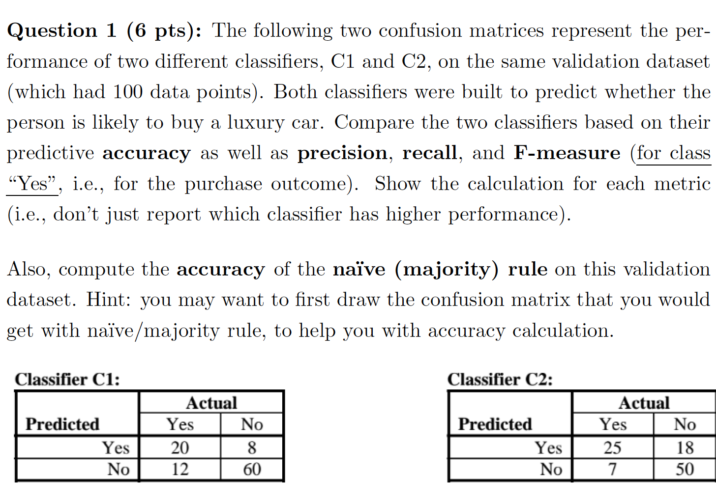 Solved Question 1 (6 pts): The following two confusion | Chegg.com