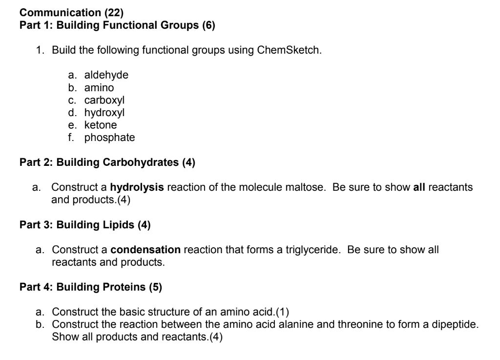 Solved Communication (22) Part 1: Building Functional Groups | Chegg.com