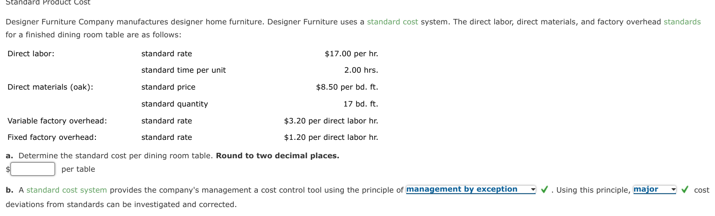 Solved Designer Furniture Company manufactures designer home | Chegg.com