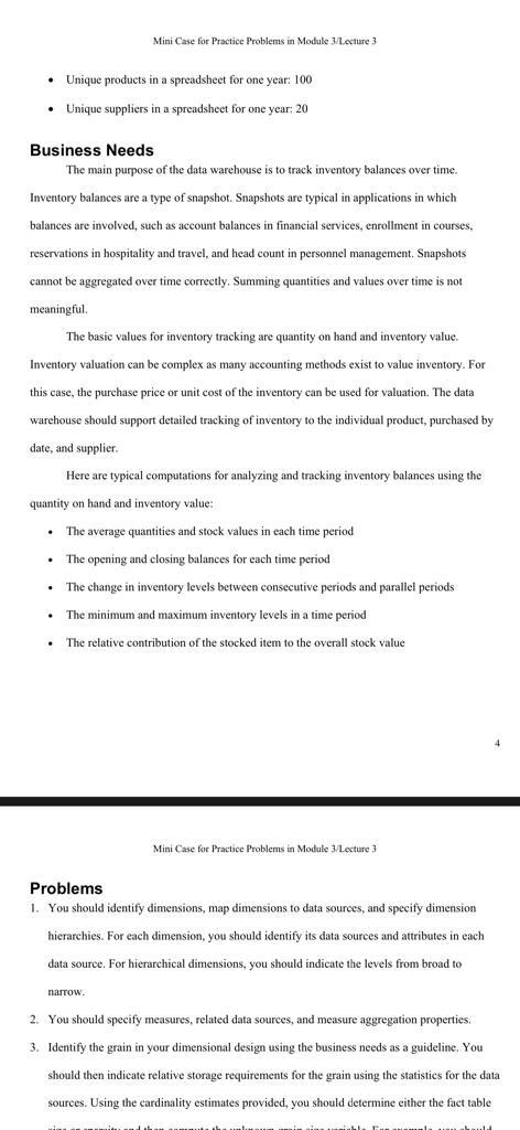 Solved Assignment 4 - Mini Case for Practice Problems in | Chegg.com