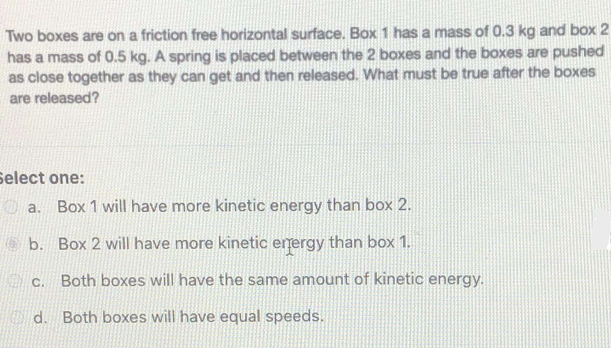 Solved Two boxes are on a friction free horizontal surface. | Chegg.com