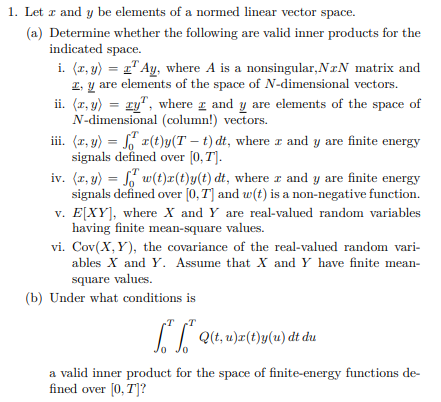 Solved 1. Let u and y be elements of a normed linear vector | Chegg.com