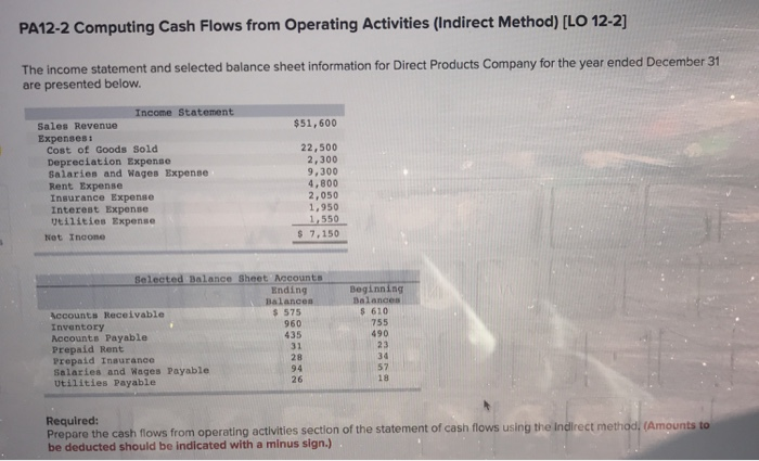 Solved PA12-2 Computing Cash Flows from Operating Activities | Chegg.com