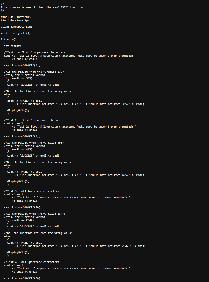 Solved cout ≪ "FAIL" « endl ≪ "The function returned " « | Chegg.com