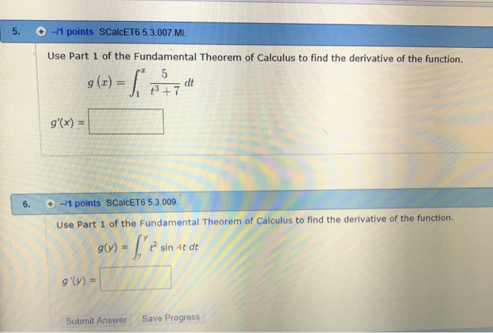 Solved 5. /1 points SCalcET6 5.3.007.MI Use Part 1 of the | Chegg.com