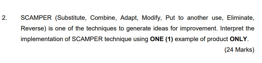 Solved 2. SCAMPER (Substitute, Combine, Adapt, Modify, Put | Chegg.com