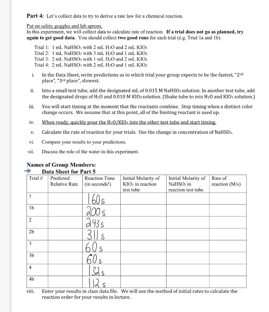 Solved Part 4: Let's collect data to try to derive a rate | Chegg.com
