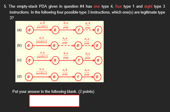 Solved The empty-stack PDA given in question #4 has one type | Chegg.com