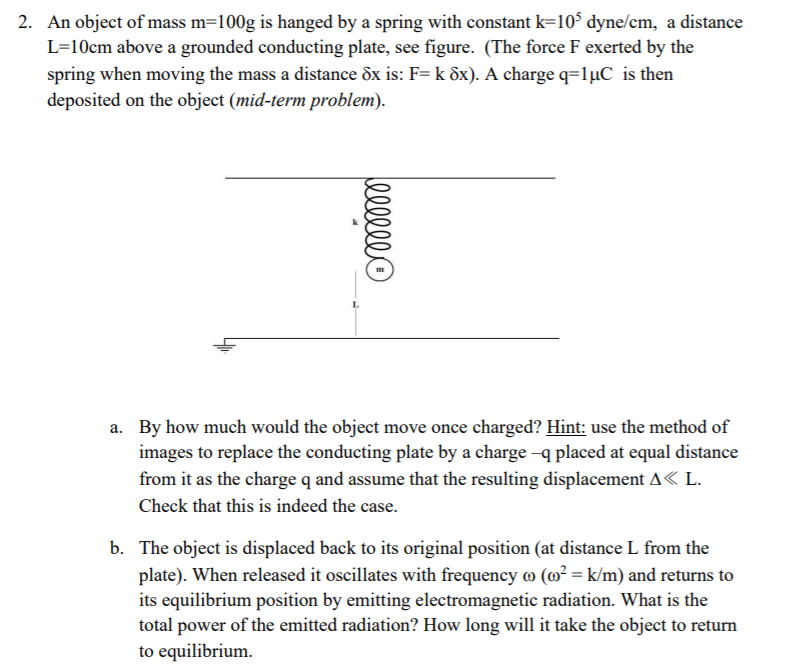 Solved 2. An object of mass m=100g is hanged by a spring | Chegg.com