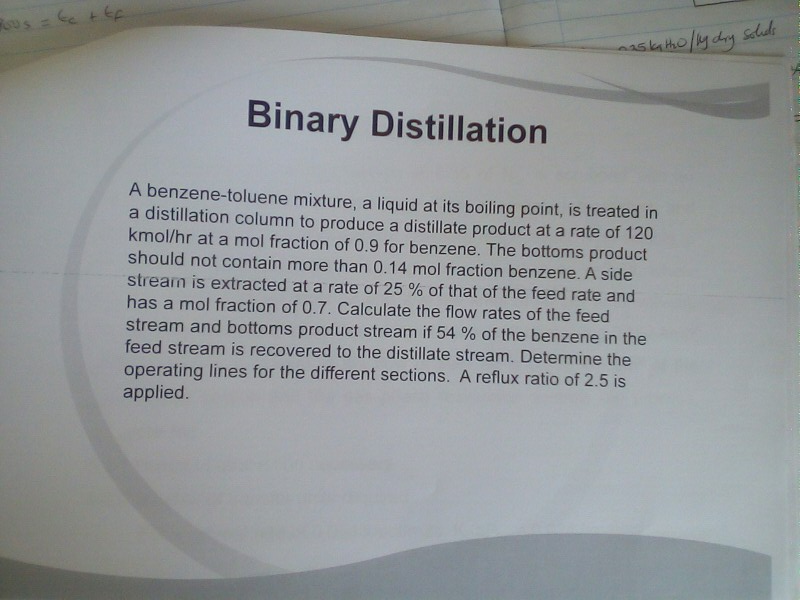 Solved Binary Distillation A benzene-toluene mixture, a | Chegg.com