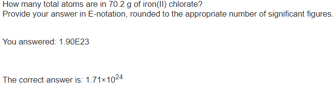 Solved How many total atoms are in 70.2 g of iron(II) | Chegg.com