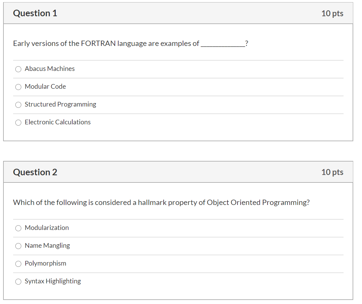 Solved Question 1 10 pts Early versions of the FORTRAN | Chegg.com