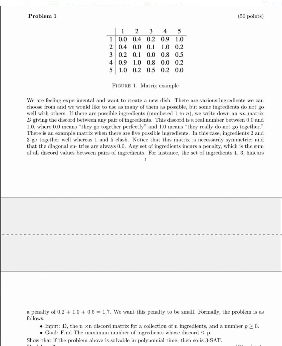 Problem 1 (50 points) Figure 1. Matrix example We are | Chegg.com